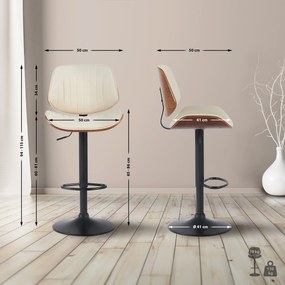 Barová židle Clawson umělá kůže černá konstrukce – ořechová/krémová