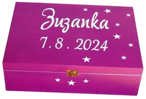 Dřevěná krabička na vzpomínky pro miminko fialová