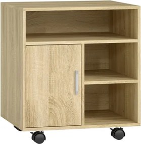 HOMCOM Multifunkční nábytek na tiskárnu s kolečky, policemi a velkým úložným prostorem 60x50x65,5 cm, přírodní