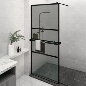 Zástěna do průchozí sprchy s policí černá 100x195 cm ESG/hliník,  3185478