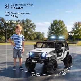 AIYAPLAY HOMCOM Elektrické dětské auto, terénní vozidlo 12 V 3-5 km/h s připojením na hudbu, dětské vozidlo s dálkovým ovládáním 2.4G, světlomety, kl…