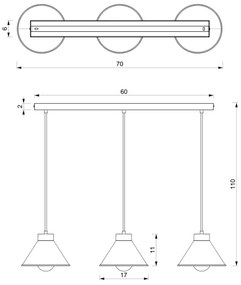 Lustr na lanku DEMET 3xE27/60W/230V černá/zlatá