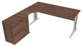 Sestava stolu a skříně pravá 180 cm - Hobis Cross CE 1800 H P Dekor stolové desky: ořech, Dekor lamino podnože: ořech, Barva nohou: Stříbrná