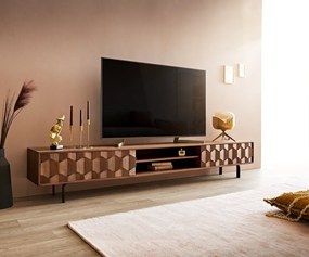 TV stolek Fevo 240 cm akácie hnědá 4 dvířka podnož ve tvaru "L"
