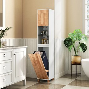 Costway Koupelnová skříňka s košem na prádlo a 2 otevřenými přihrádkami dřevěná