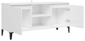 TV stolek Brunati s kovovými nohami - 103,5x35x50 cm | bílý vysoký lesk