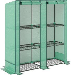 Outsunny Mini skleník s 3patrovou policí, plastové krytí, odolný proti UV, přenosný, rolovací dveře, 144 x 48 x 152 cm, zelená