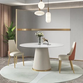 Jídelní stůl Modig 120 cm eko kůže ecru/mramor