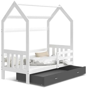 BabyBeds Dětská postel domeček se zábranou a úložným prostorem bílá Velikost postele: 160x80 cm, Barva šuplíku: Grafit