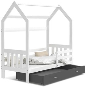 BabyBeds Dětská postel domeček se zábranou a úložným prostorem bílá Velikost postele: 190x80 cm, Barva šuplíku: Grafit