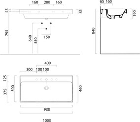 Sapho, NUBES keramické umyvadlo 100x50 cm, 2 otvory, bílá ExtraGlaze