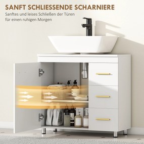 HOMCOM Spodní koupelnová skříňka, 3stupňový design, MDF, dřevotříska, bílá