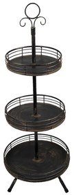 Černý antik kovový 3patrový stojan / etažér Filbo - Ø 34*95 cm