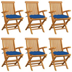 Zahradní židle s modrými poduškami 6 ks masivní teak,  3062566