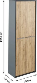 Vysoká skříň s policemi, grafit/dub artisan, RIOMA NEW TYP 05