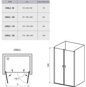 Ravak Chrome Sprchové dveře dvoukřídlé 120 cm Alu/Transparent 0QVGCC0LZ1 CSDL2-120