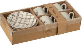 Set 4ks bílo-hnědý hrnek s jelenem v krabičce Coffee Deer - Ø 11*6 cm / 80ml