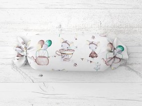 Biante Dětský polštář válec bonbon Sandra SA-372 Myšky a konvičky na bílém 15x100 cm
