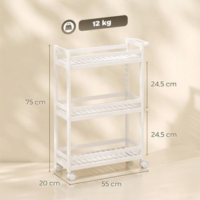 HOMCOM Servírovací vozík, 3 patra, lamelové police, ochrana proti vypadnutí, bambus, 55 x 20 x 75 cm