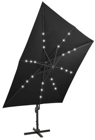 Konzolový slunečník s tyčí a LED světly černý 300 cm,  312348