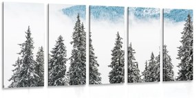 5-dílný obraz zasněžené borové stromy - 200x100 cm