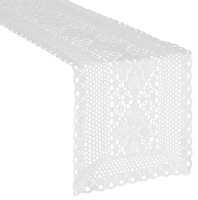 EUROFIRANY AŽUROVÝ BĚHOUN NA STŮL MEGGY 32X180 CM BÍLÝ