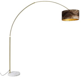 Oblouková lampa mosaz s odstínem bílé látky leopard 50 cm - XXL