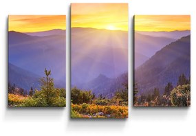 Sablio Obraz - 3-dílný Západ slunce nad lesem - 75x50 cm