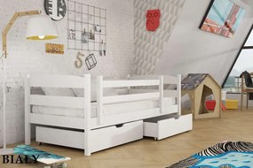 Dřevěná postel ZUZKA 80x200 cm s úložným prostorem borovice masiv - BÍLÁ