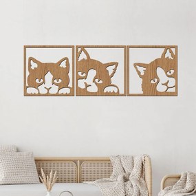 dřevo života 3 dílný dřevěný obraz koček Zvolte rozměr (cm): 120x40, Zvolte barvu dekoru: Horský dub