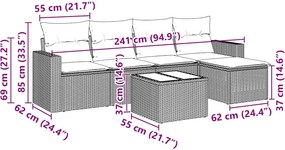 6dílná zahradní sedací souprava s poduškami černá polyratan 3251233