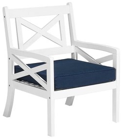 Bílá zahradní židle s modrým polštářem BALTIC  Beliani