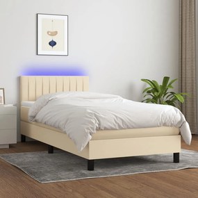 Box spring postel s matrací a LED krémová 90x200 cm textil 3133290