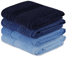 Sada 4 ručníků RAINBOW 50x90 cm modrá
