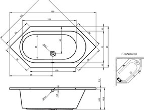 Riho Kansas 190 x 90 cm vana akrylátová šestihranná bílá B035001005