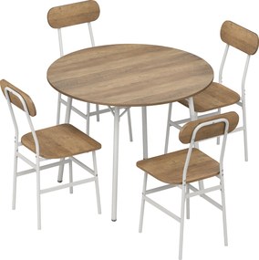 HOMCOM jídelní set se 4 židlemi, kuchyňský stůl se židlemi pro 4 osoby, kovová konstrukce, přírodní
