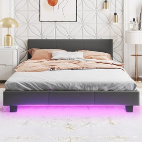 Costway Postel s LED osvětlením čalouněná s lamelovým roštem rám