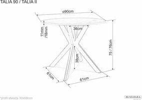 Jídelní stůl Talia 90 cm keramika bílý mramor/černý