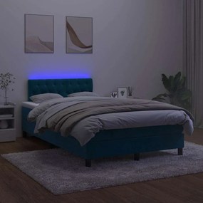 Box spring postel s matrací a LED tmavě modrá 120x200 cm samet 3134577