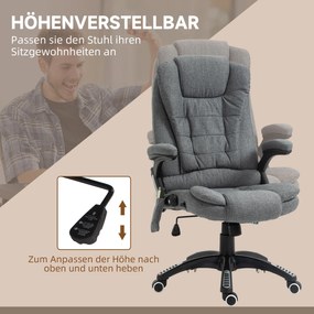 Masážní křeslo Vinsetto manažerské kancelářské křeslo výškově nastavitelné ergonomické masážní šedé 67 x 74 x 116-126 cm | Aosom