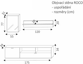 Jurek Meble Obývací stěna Roco Barva: Bílá/Dub zlatý, Osvětlení: S osvětlením