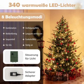 Costway 210 cm umělý vánoční stromek s 340 teplými bílými LED světly Vánoční