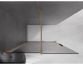 Mexen Velar, sprchová zástěna s posuvnými dveřmi Walk-in 160 x 200 cm, 8mm šedé sklo, měděná matná, 871-160-000-43-65