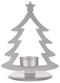 Svícen kovový ve tvaru stromku, na čajovou svíčku, matná stříbrná CP151094-STRIBRNA