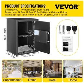 Trezor s otiskem prstu a číselným kódem, objem 59,5 l