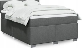 Box Spring Postel S Matrací Textil Tmavě Šedá Blok se čtverci 160 x 200 c