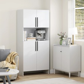 HOMCOM Kuchyňská Skříňka Buffet se Pracovní Deskou, 2 Dveře, 2 Skříňky, Vysoká Skříň s Tichými Závěsy, Mikrovlnková Skříňka s Moderním Designem, Bílá