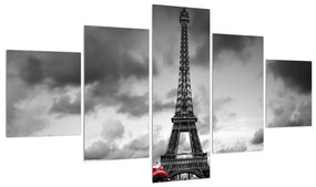 Obraz Eiffelovy věže a červeného auta (125x70 cm)