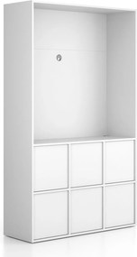 Kancelářská skříň FRAME, 6x dveře, prostor pro TV, 1299 x 450 x 2162 mm, PUSH-lock, bílá