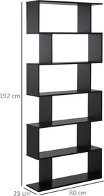 HOMCOM Moderní Knihovna se 6 Policemi pro Jídelnu, Obývací Pokoj a Kancelář 80x23x192 cm Černá